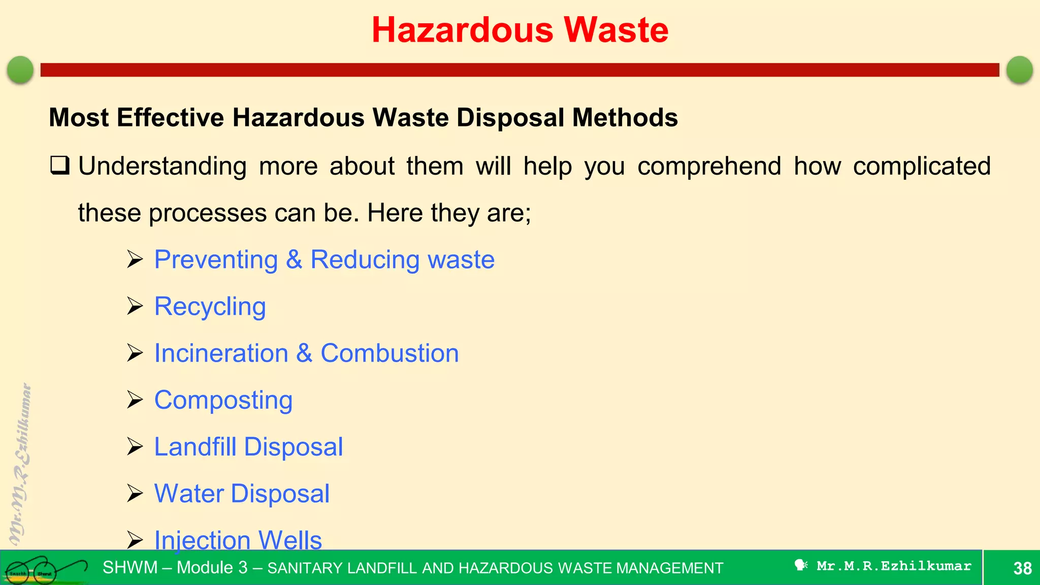 Treatment and disposal of Hazardous wastes | PDF