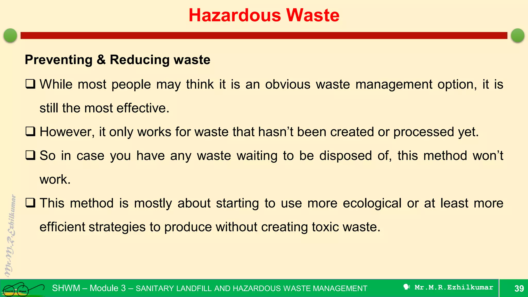 Treatment and disposal of Hazardous wastes | PDF