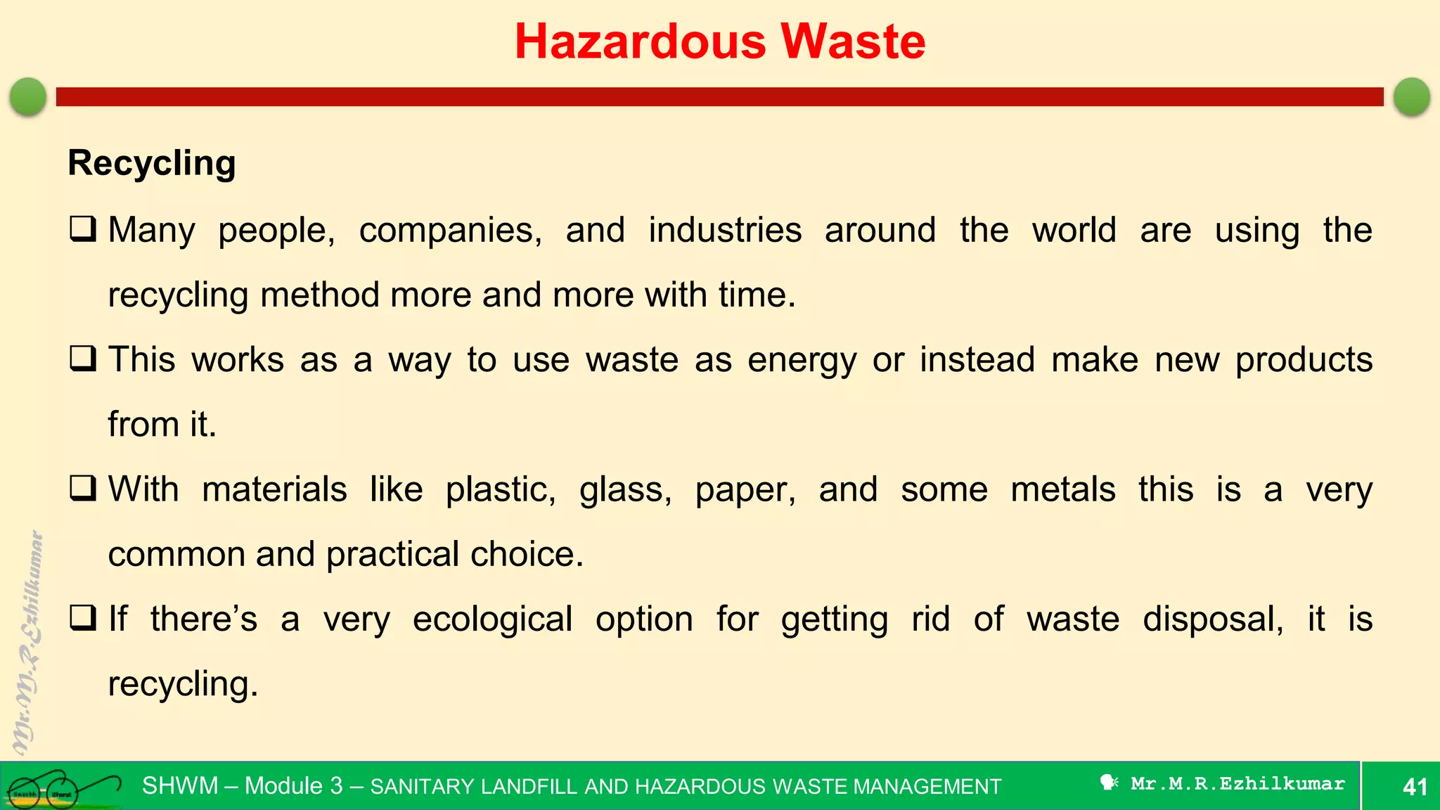 Treatment and disposal of Hazardous wastes | PDF