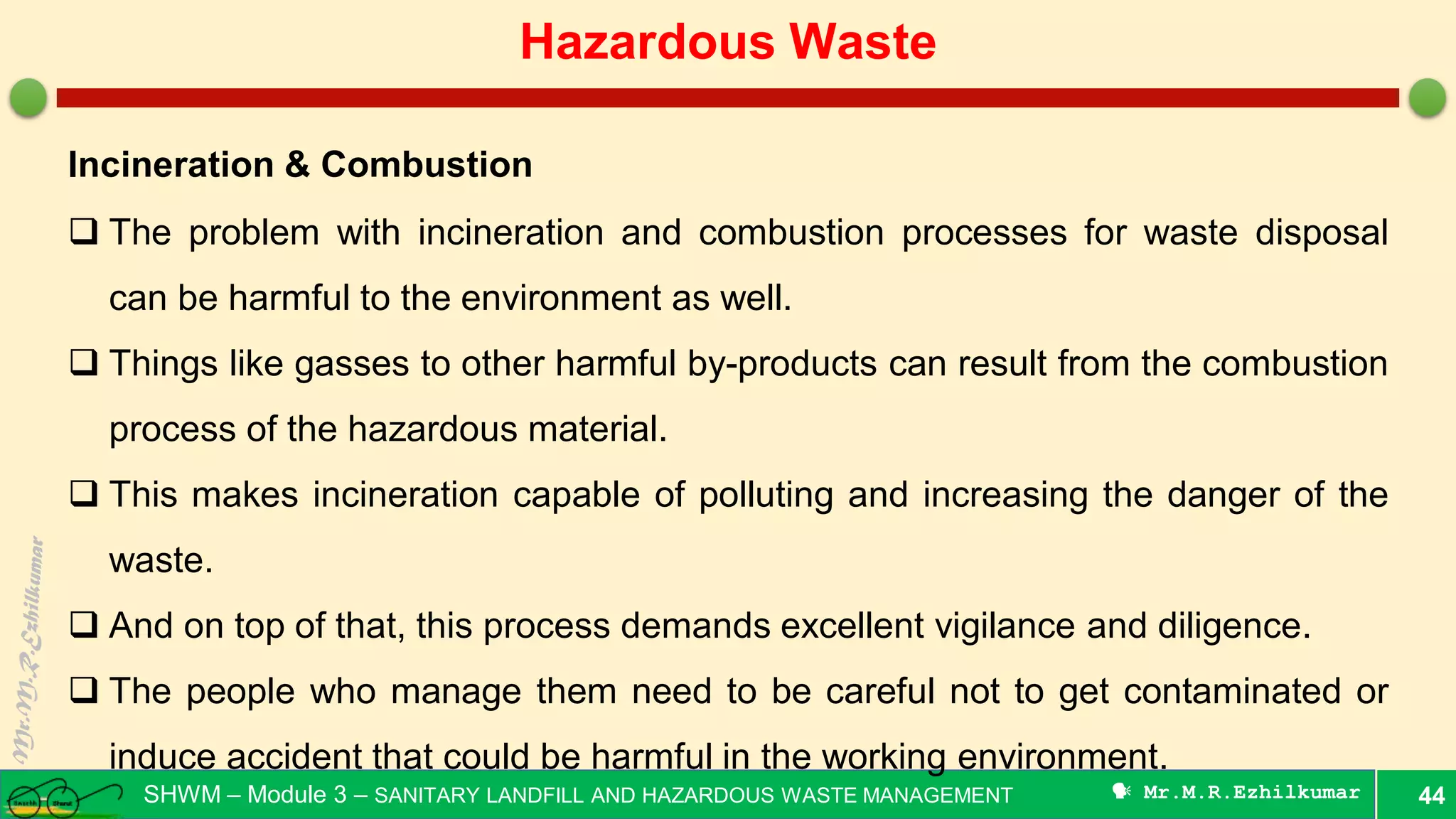 Treatment and disposal of Hazardous wastes | PDF