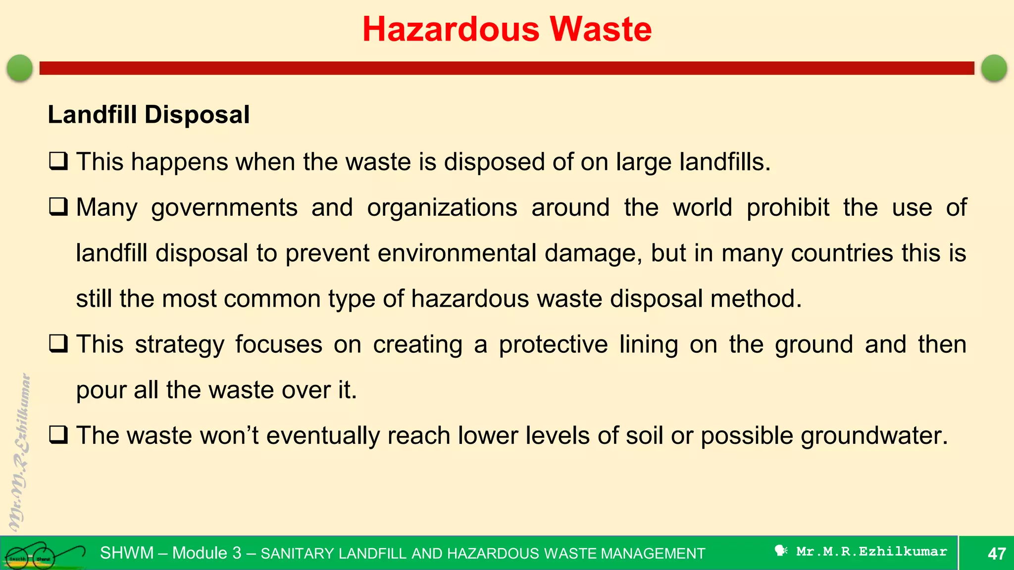 Treatment and disposal of Hazardous wastes | PDF