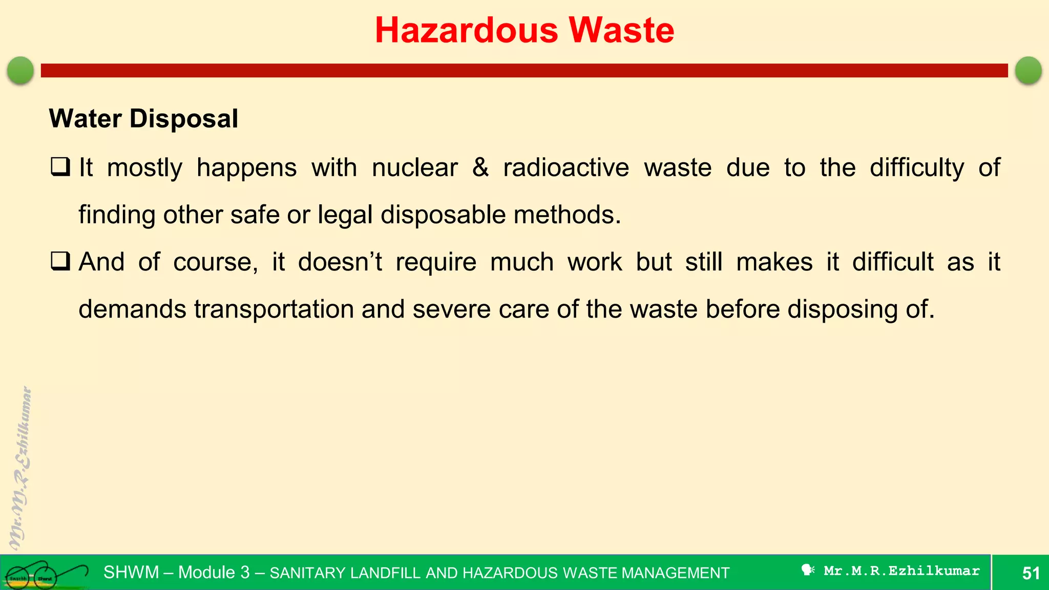 Treatment and disposal of Hazardous wastes | PDF