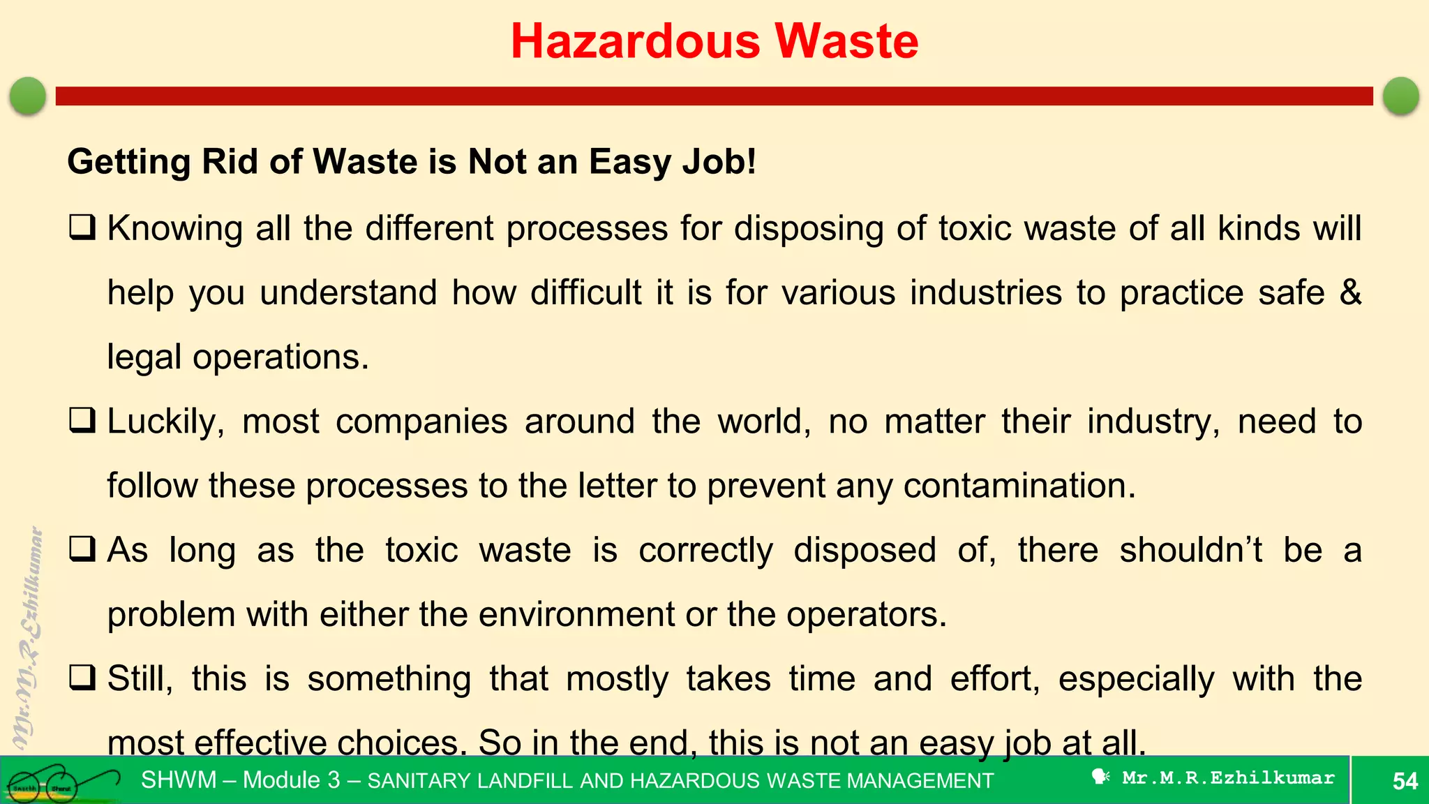 Treatment and disposal of Hazardous wastes | PDF