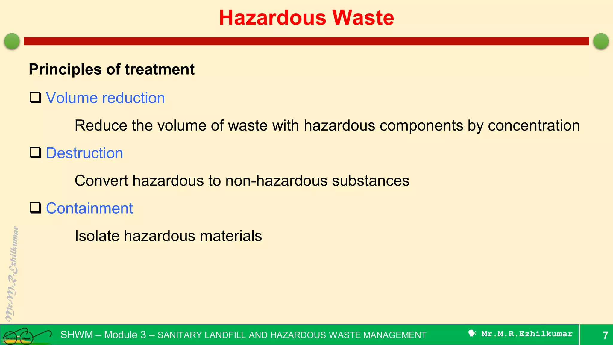 Treatment and disposal of Hazardous wastes | PDF