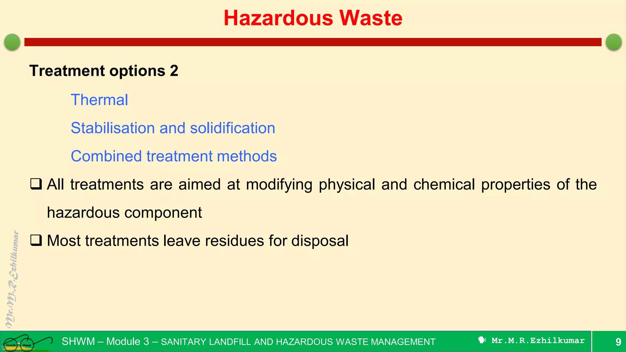 Treatment and disposal of Hazardous wastes | PDF