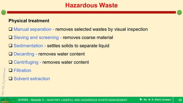 Treatment and disposal of Hazardous wastes | PDF | Indoor Environmental ...