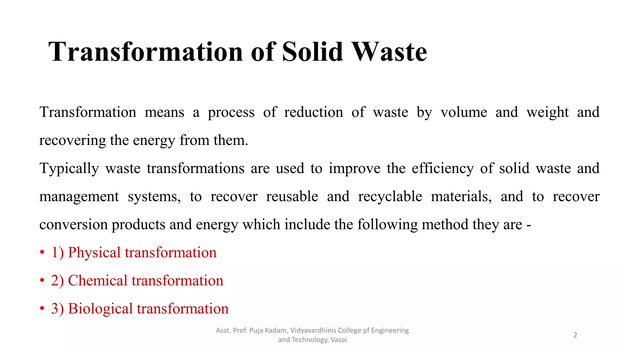 Waste Processing Techniques and Energy Recovery | PPT