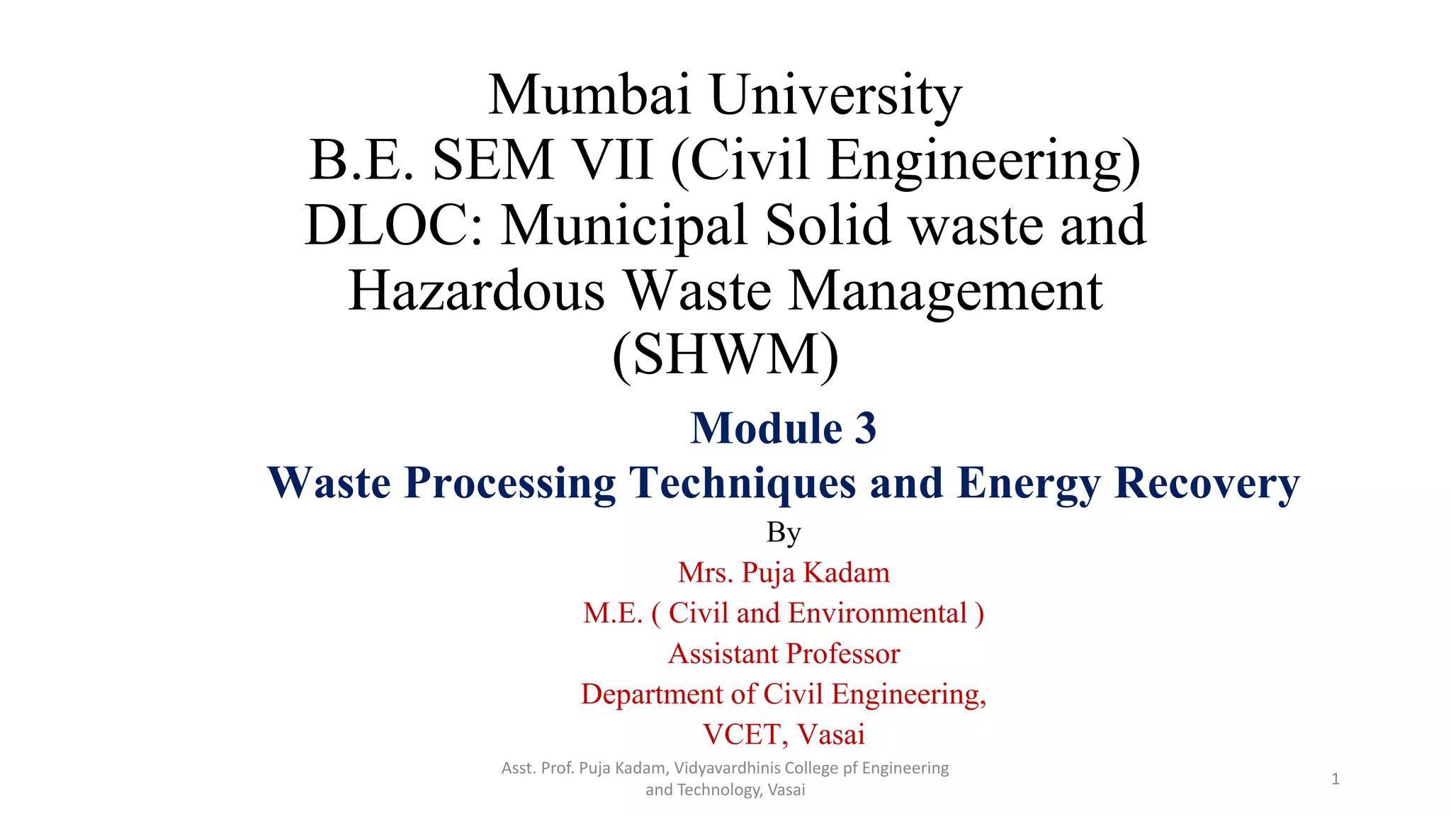 Municipal Solid Waste Transformation Techniques | PPT