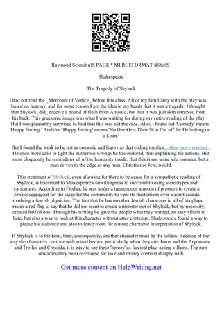 Shylock Essay | PDF
