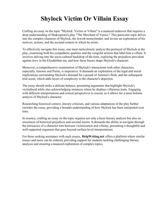 Shylock Victim Or Villain Essay | PDF