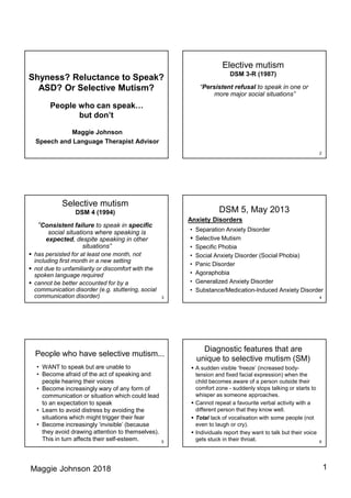 Shyness reluctancetospeakas dorselectivemutism handout | PDF