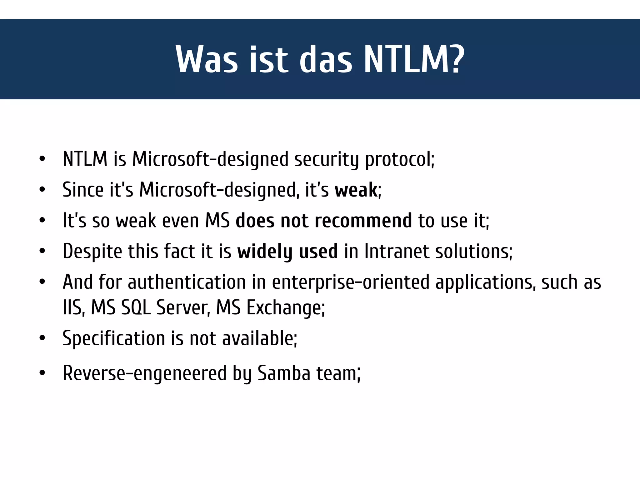 Shytikov on NTLM Authentication | PPTX | Internet | Computing