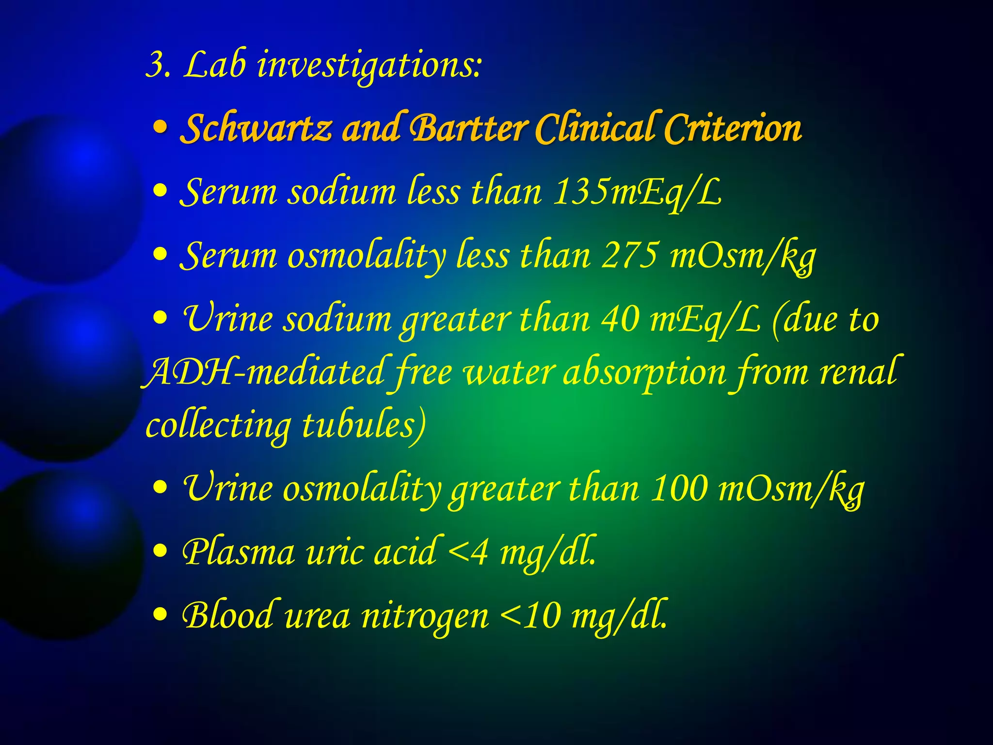 Syndrome of inappropriate antidiuretic hormone secretion (SIADH) | PDF