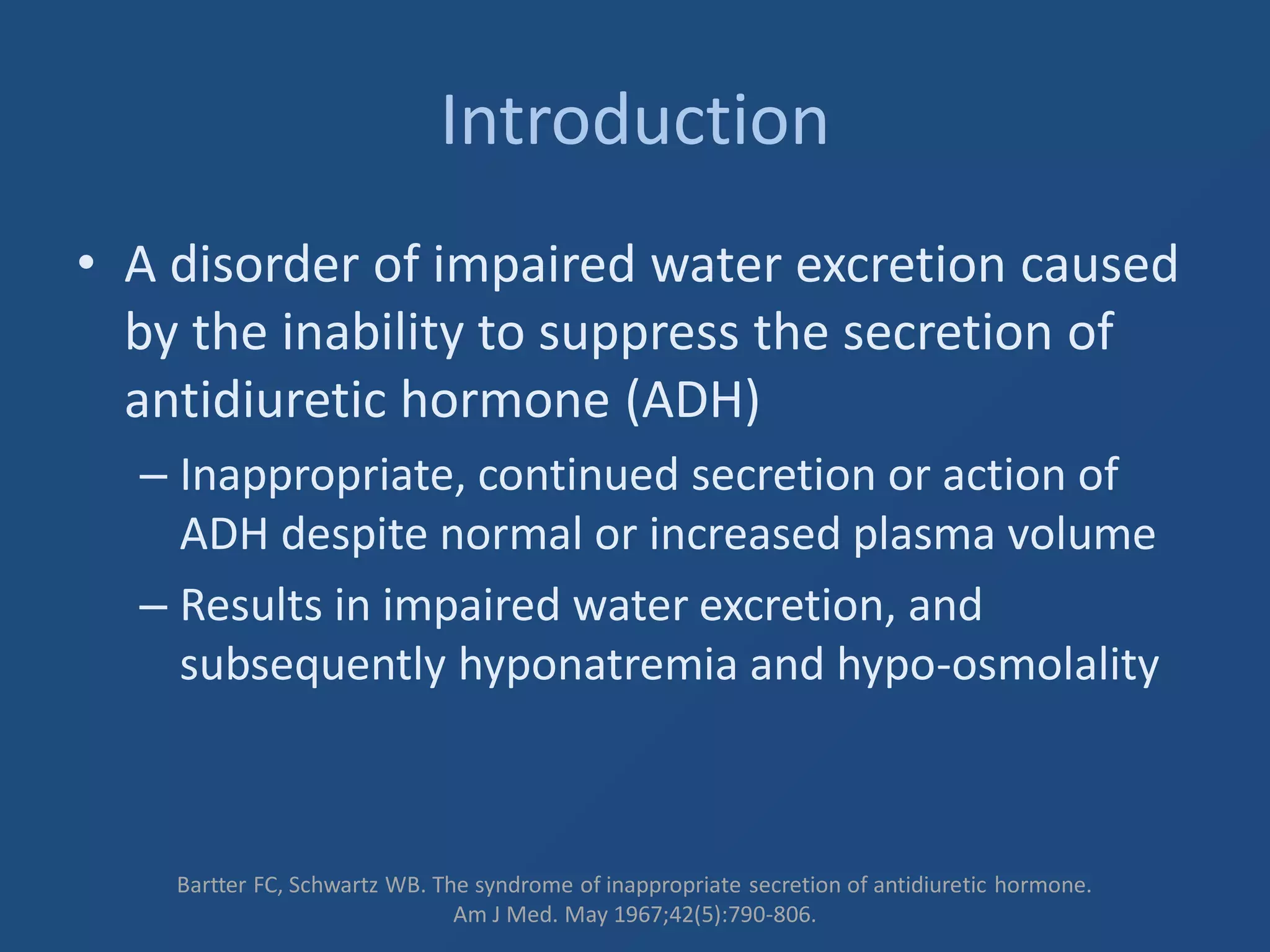 Syndrome of Inappropriate Anti-diuretic Hormone Secretion (SIADH) | PDF