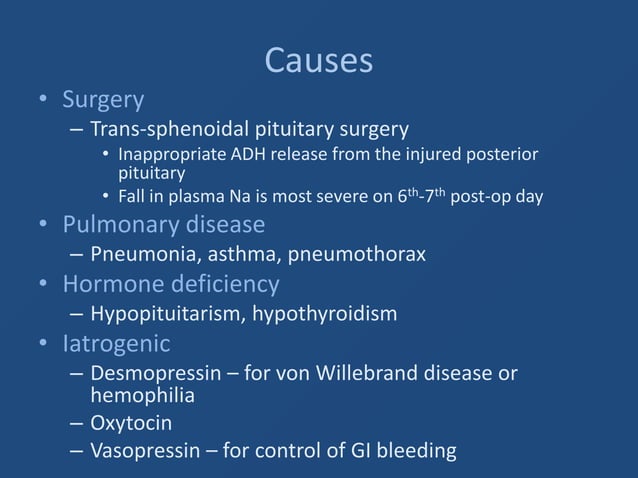 Syndrome of Inappropriate Anti-diuretic Hormone Secretion (SIADH) | PDF