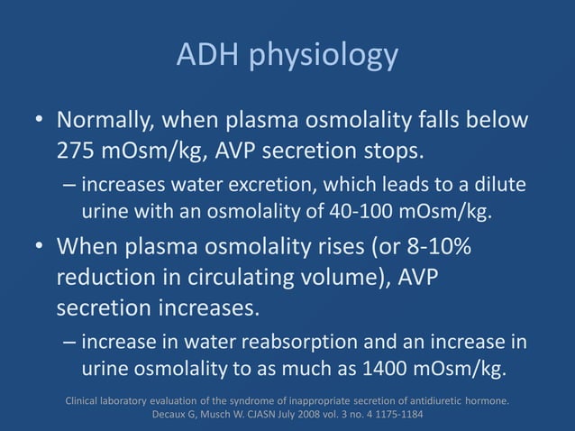 Syndrome of Inappropriate Anti-diuretic Hormone Secretion (SIADH) | PDF