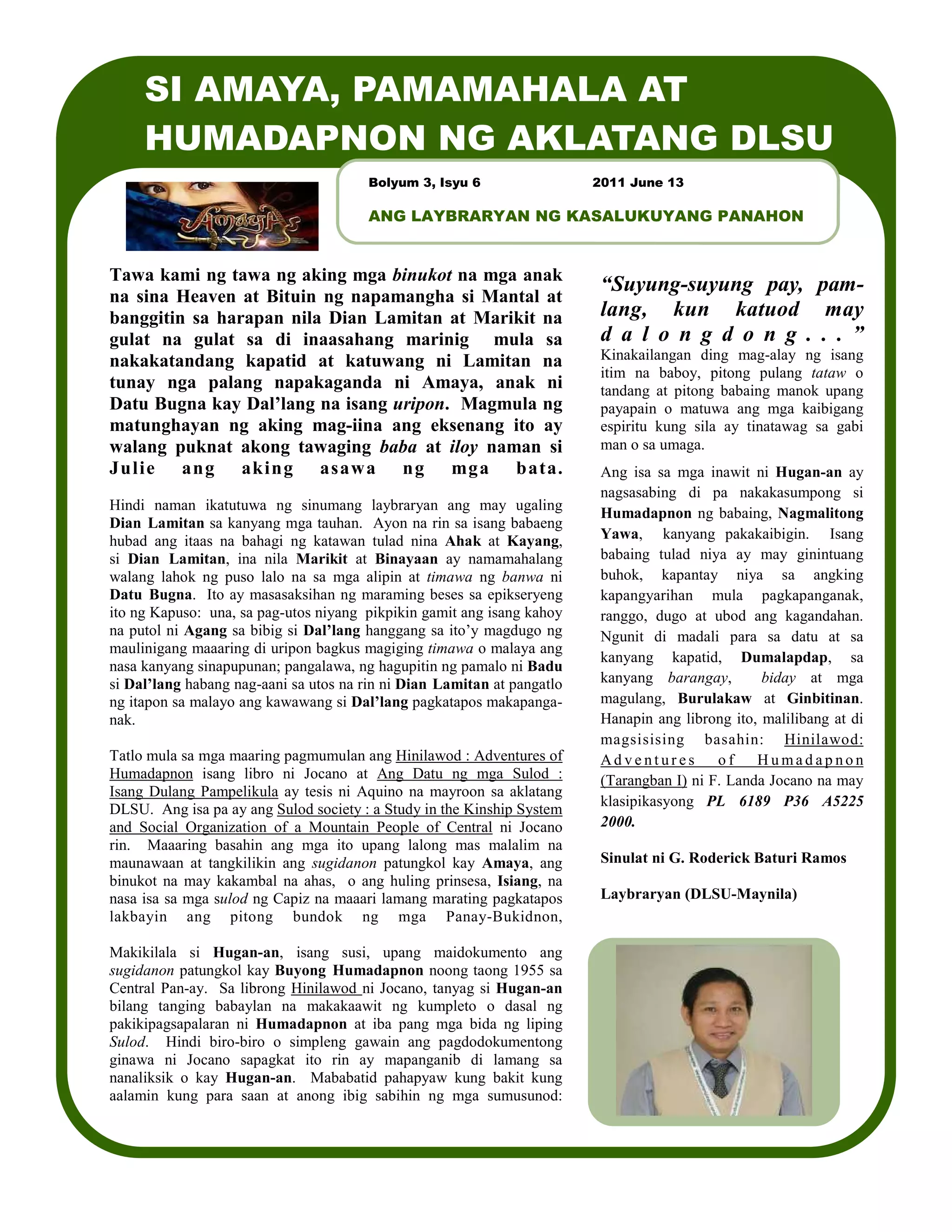 Si Amaya, ang Pamamahala at si Humadapnon | PDF