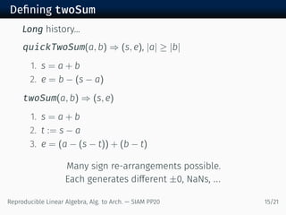 Reproducible Linear Algebra from Application to Architecture | PPT