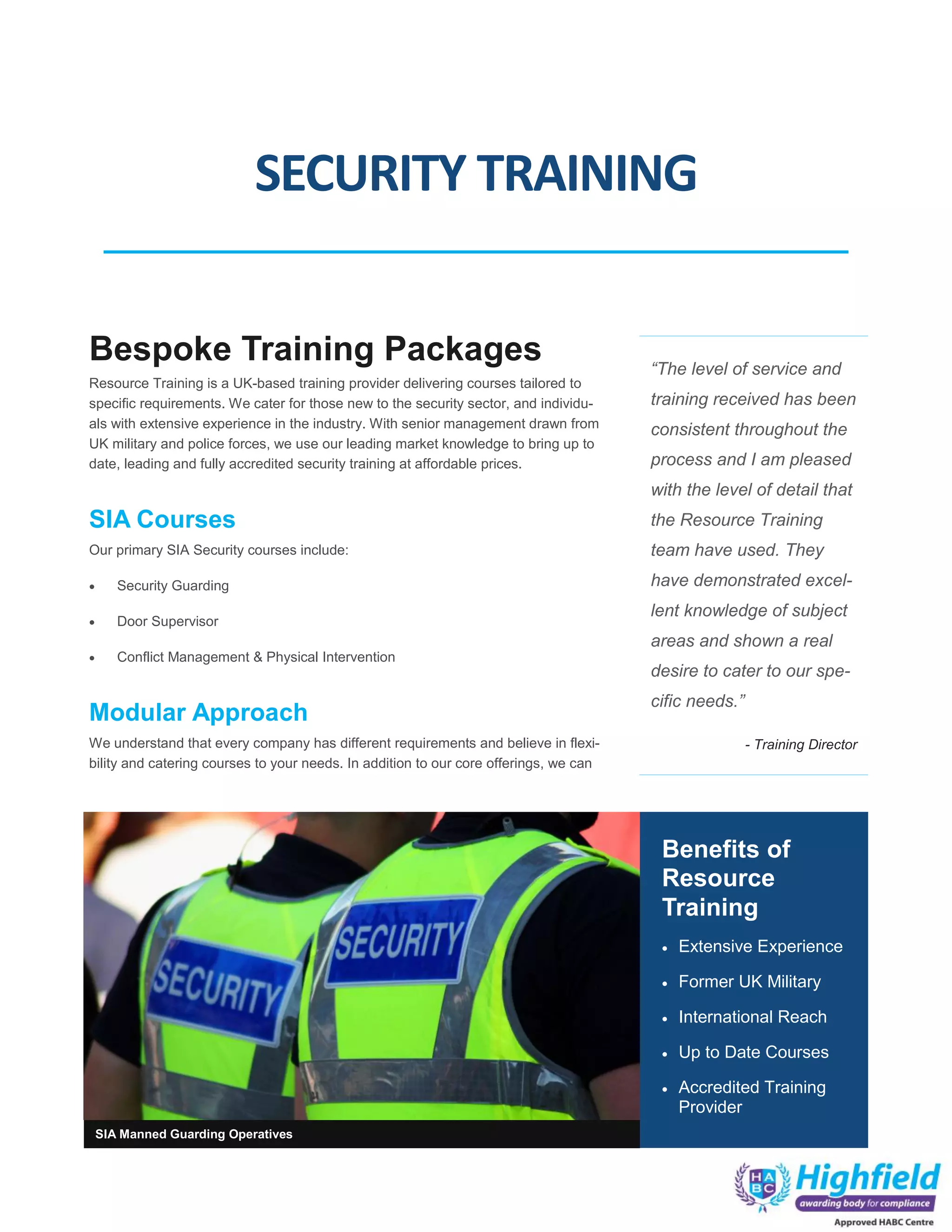SIA Security Training Brochure | PDF