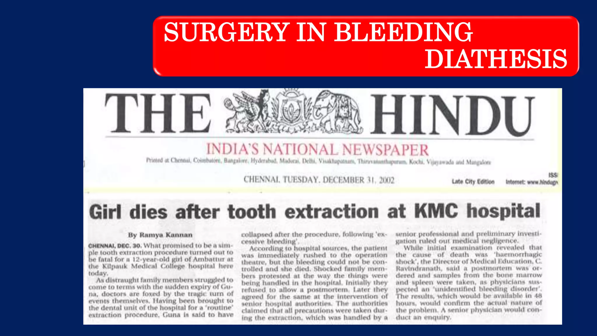 Surgery in Bleeding Diathesis | PPTX