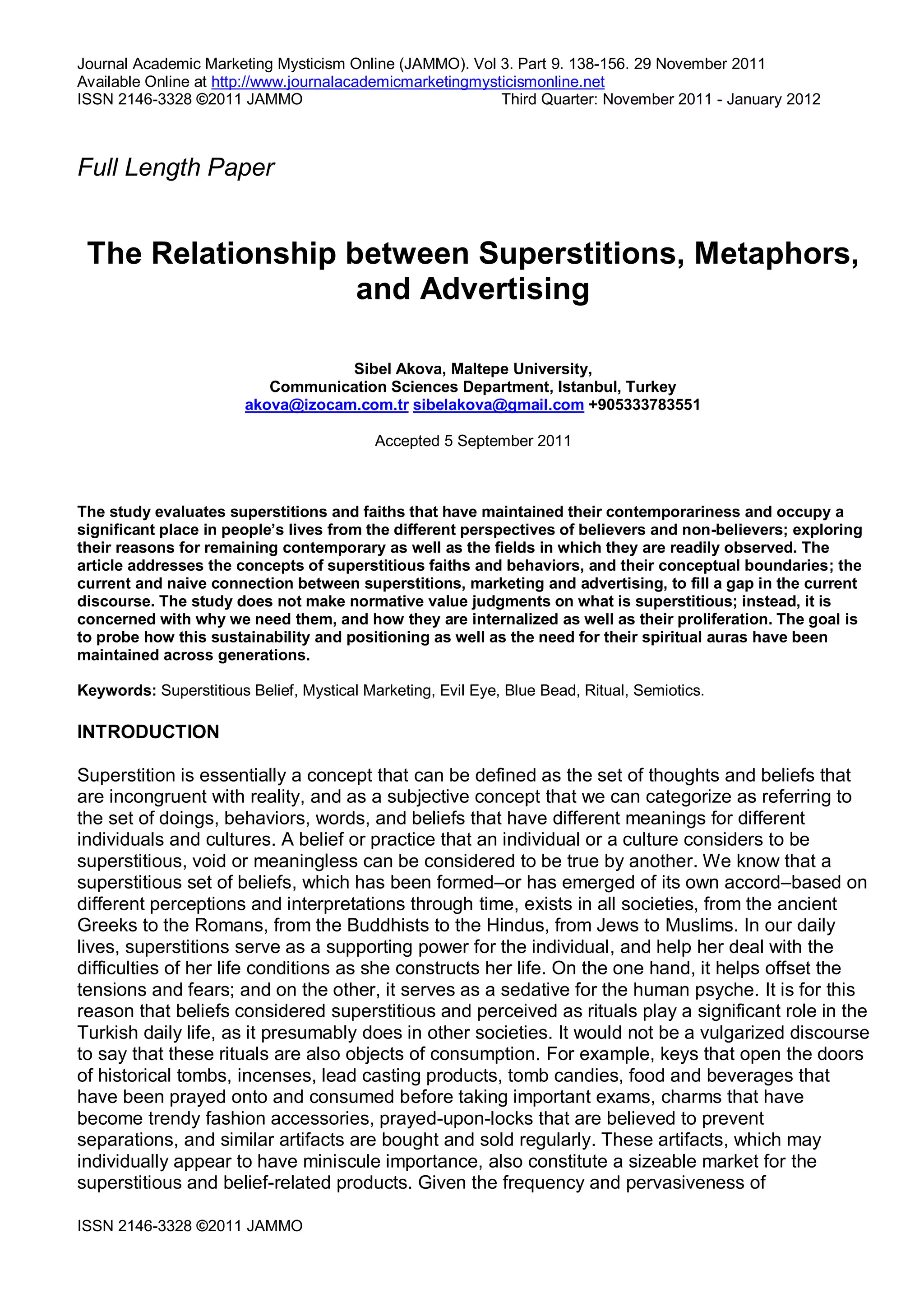 The Relationship Between Superstitions Metaphors and the Discipline of ...