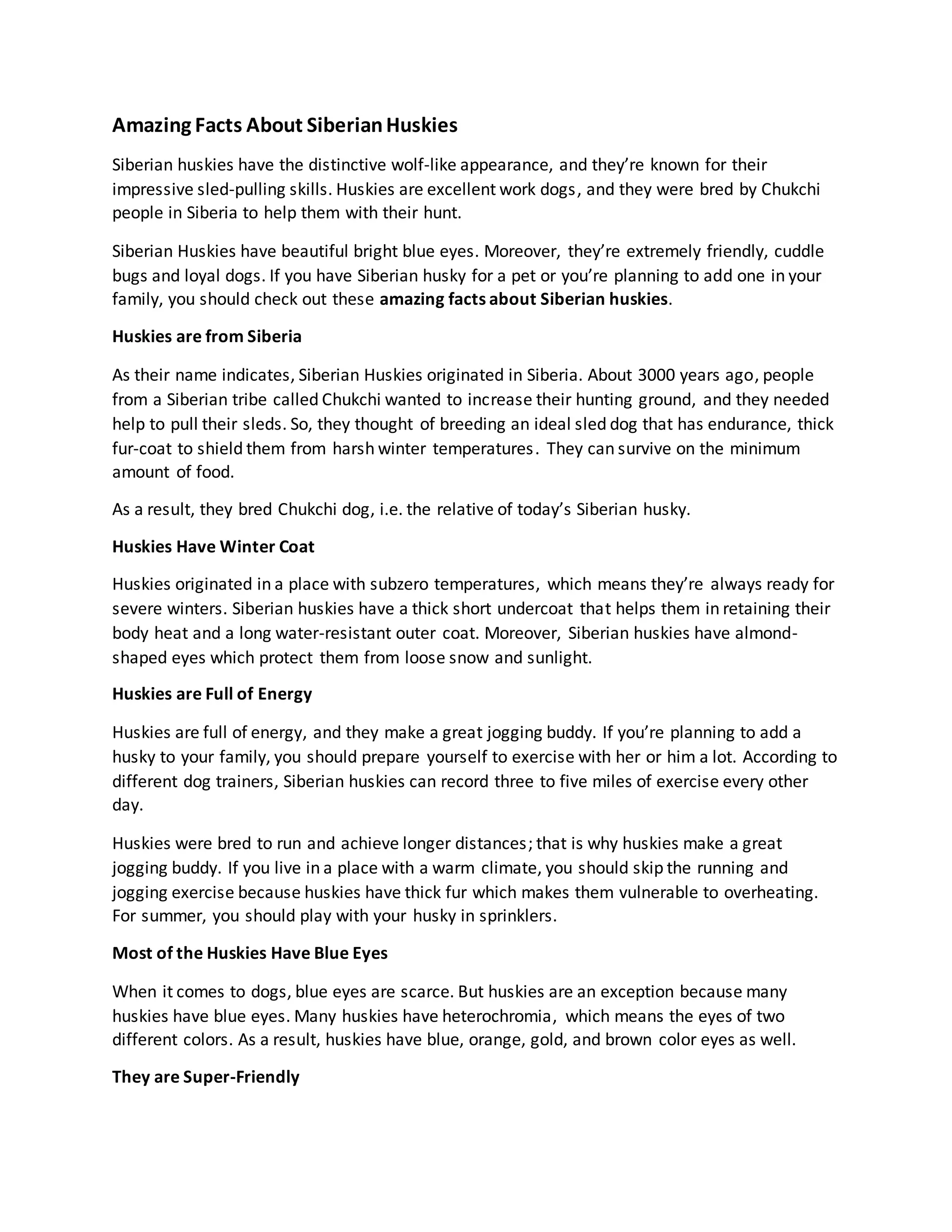 Siberian husky facts | DOCX