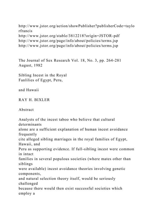 Sibling Incest in the Royal Families of Egypt, Peru, and Hawai.docx