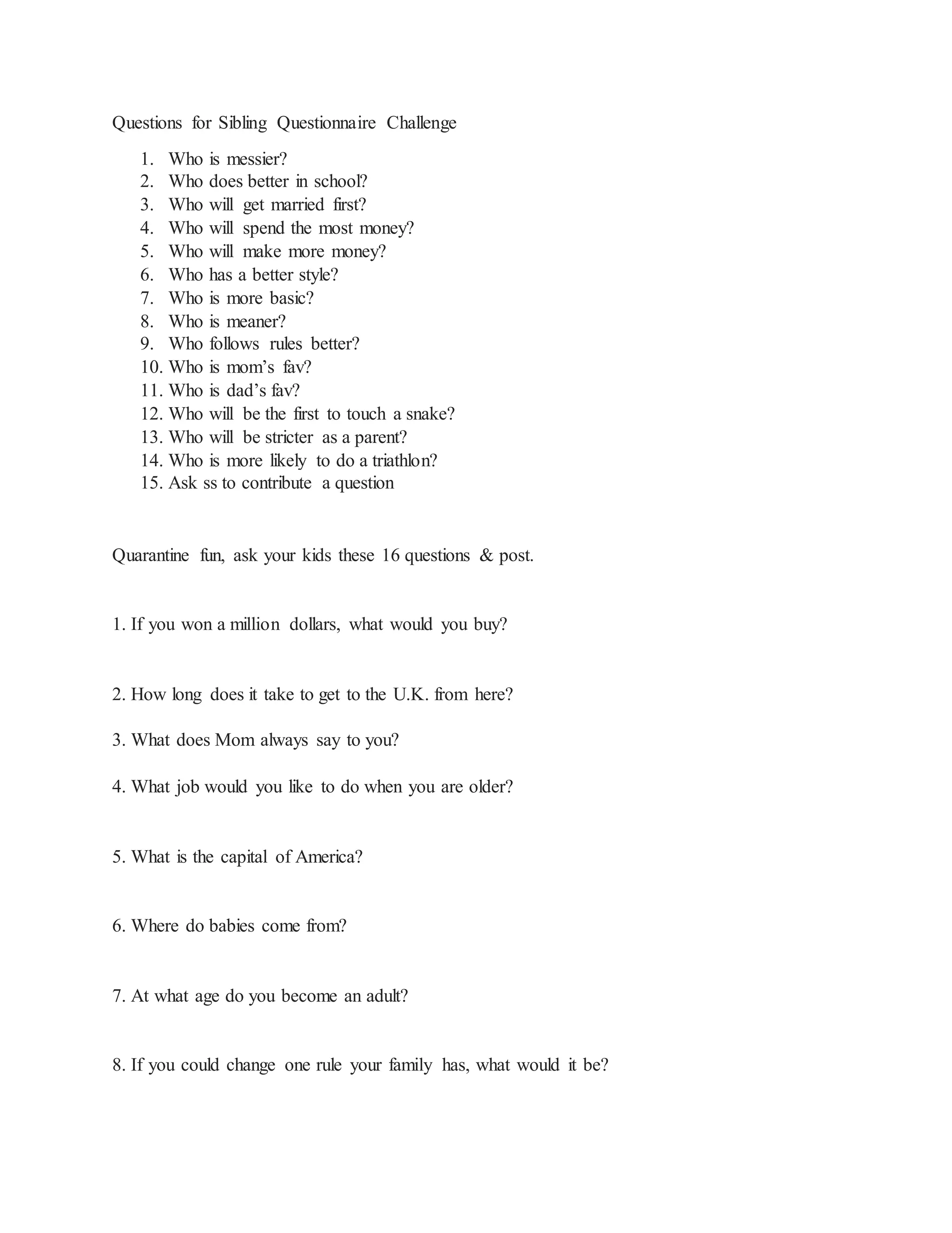 Sibling Questionnaire | DOCX