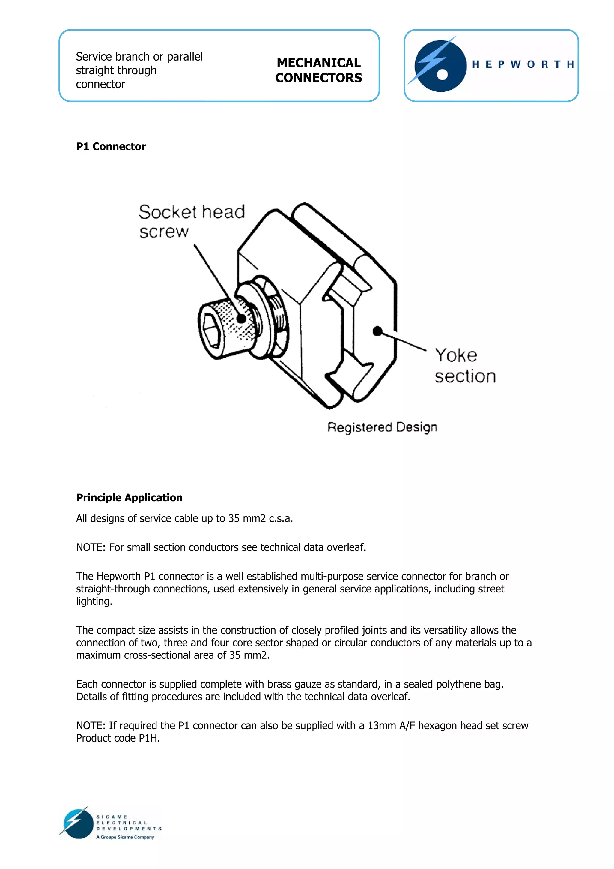Sicame P1 - Cable Joint Connector | PDF