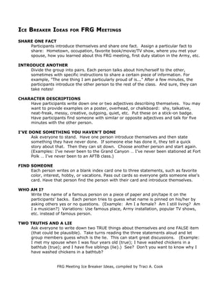 Ice Breaker Ideas for FRGs | DOC