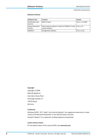 시크 SICK CLV630 1D 산업용 고정식 바코드스캐너 매뉴얼 | PDF