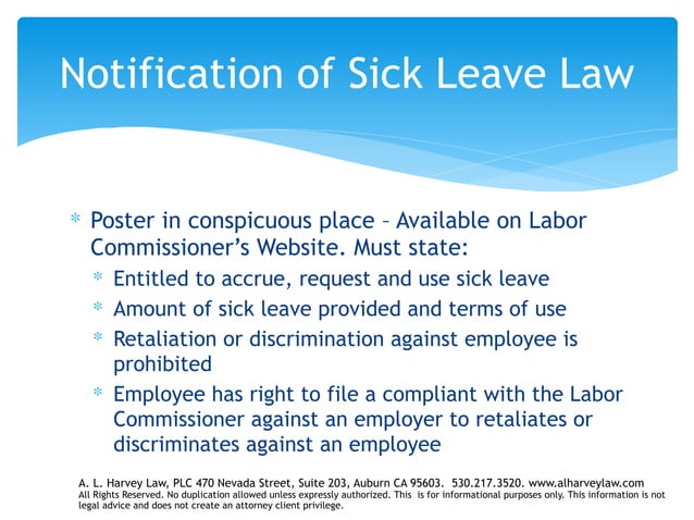 California Sick Leave Law | PPT