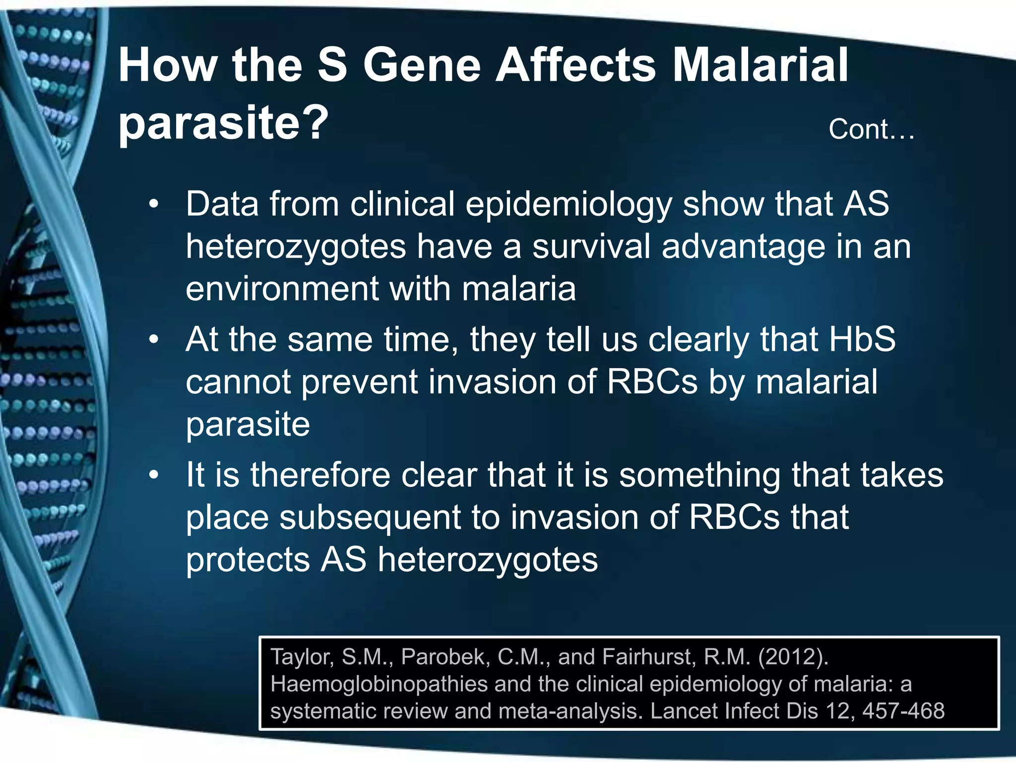 Sickle cell anemia and malaria 20121219 | PPTX