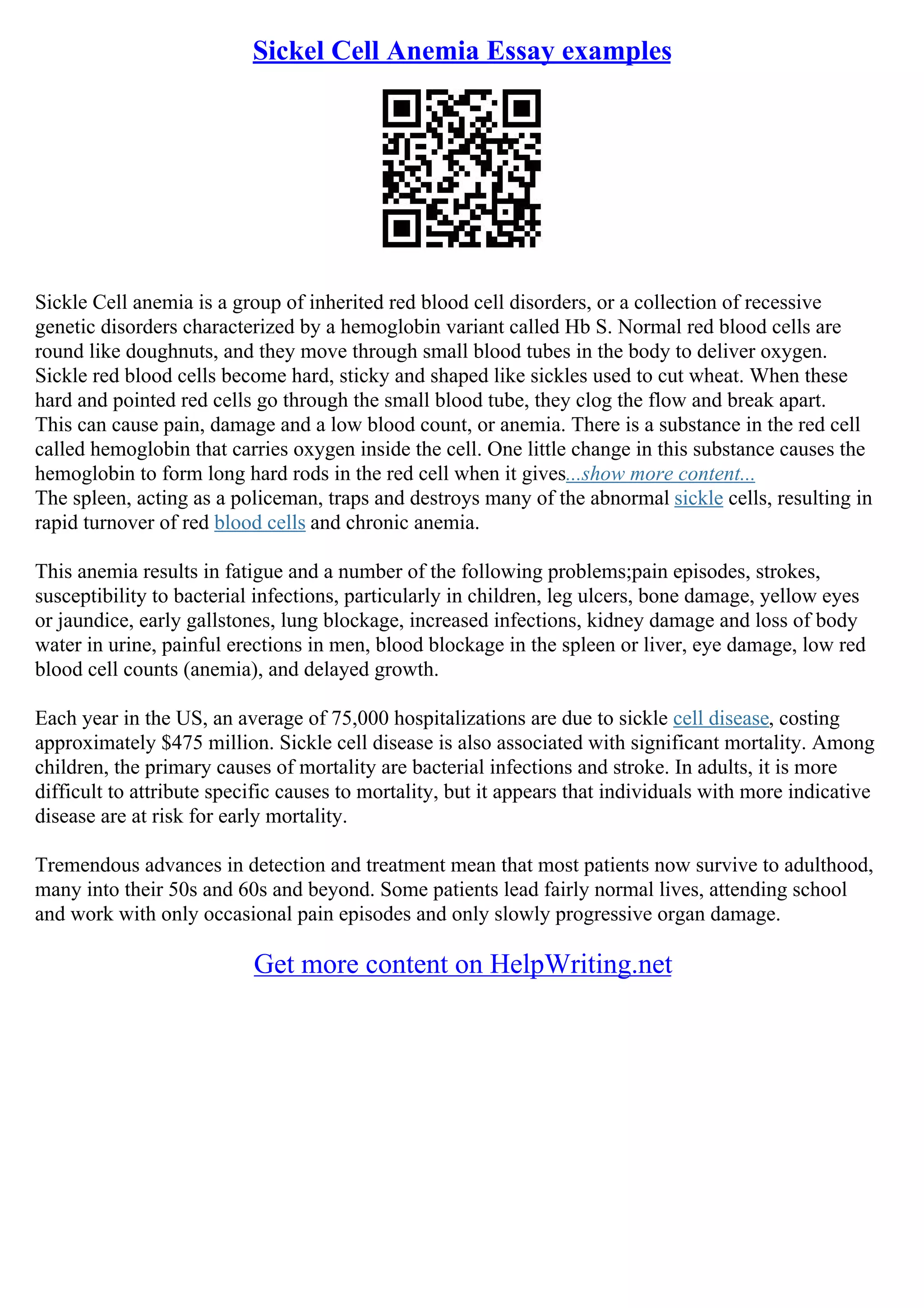 Sickle Cell Anemia Essay | PDF