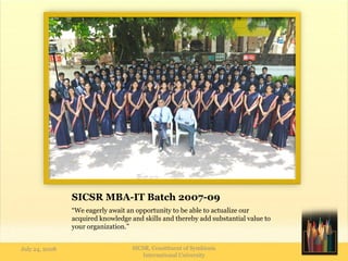SICSR - Presentation for Placements 2008 | PDF