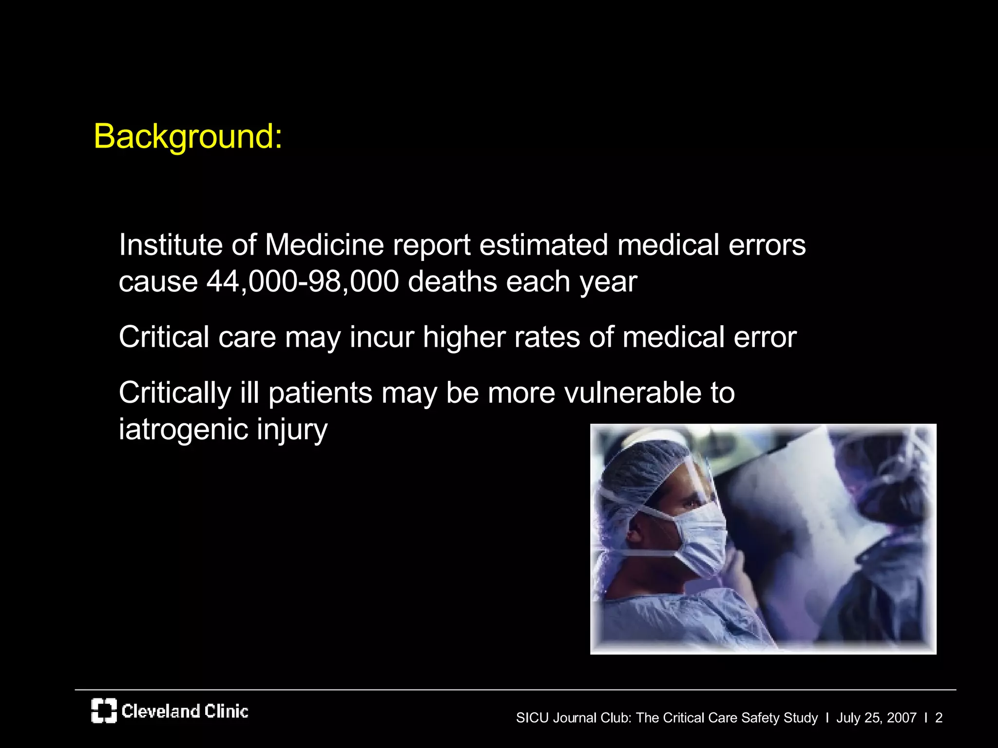 SICU Critical Care Safety Study | PPT