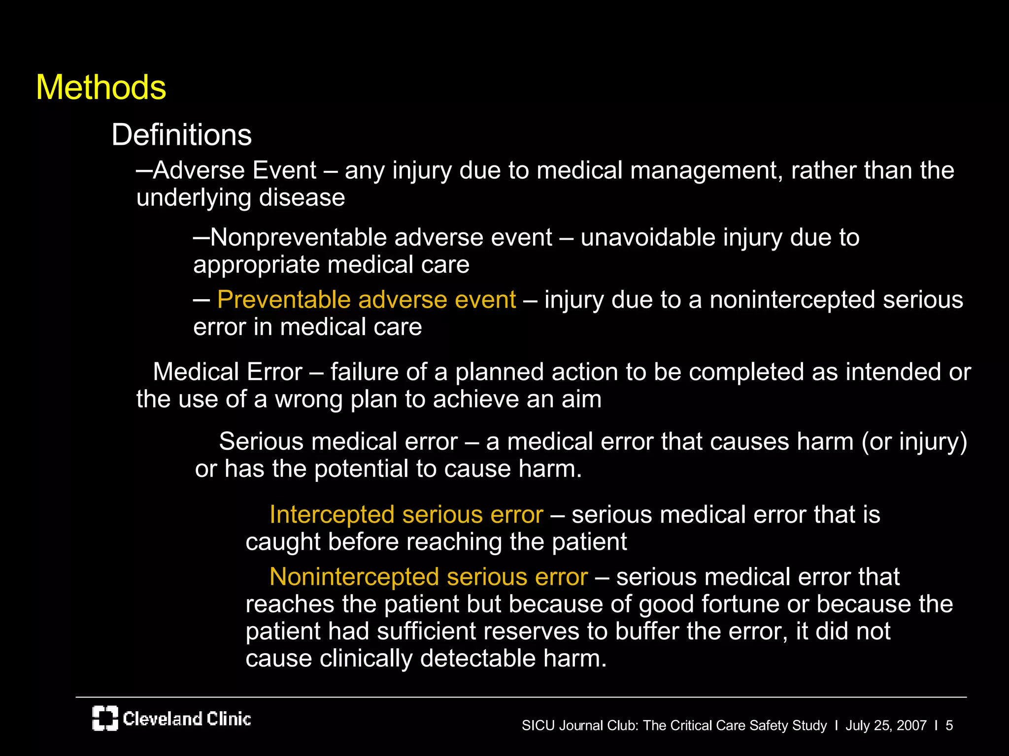 SICU Critical Care Safety Study | PPT