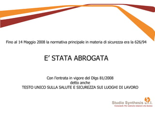 Sicurezza Sul Lavoro Synthesis | PPT