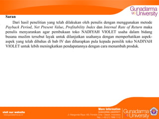 PPT PI STUDI KELAYAKAN BISNIS TOKO NADIYAH VIOLET USAHA DALAM BIDANG BUSANA MUSLIM | PDF