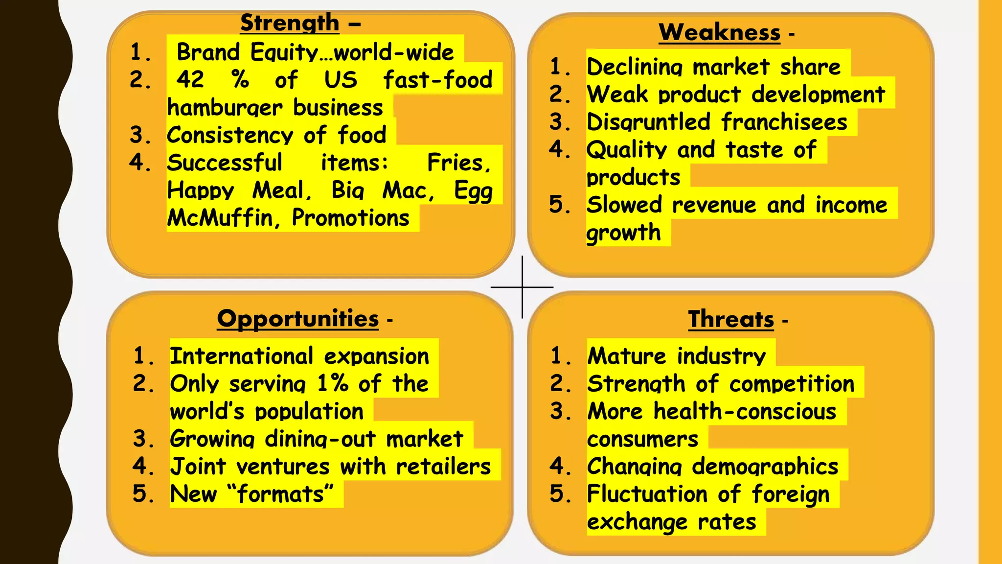 SWOT analysis of MC DONALD'S company | PPTX