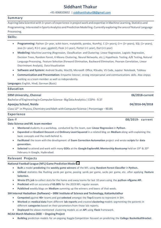 Siddhant Thakur Resume | PDF
