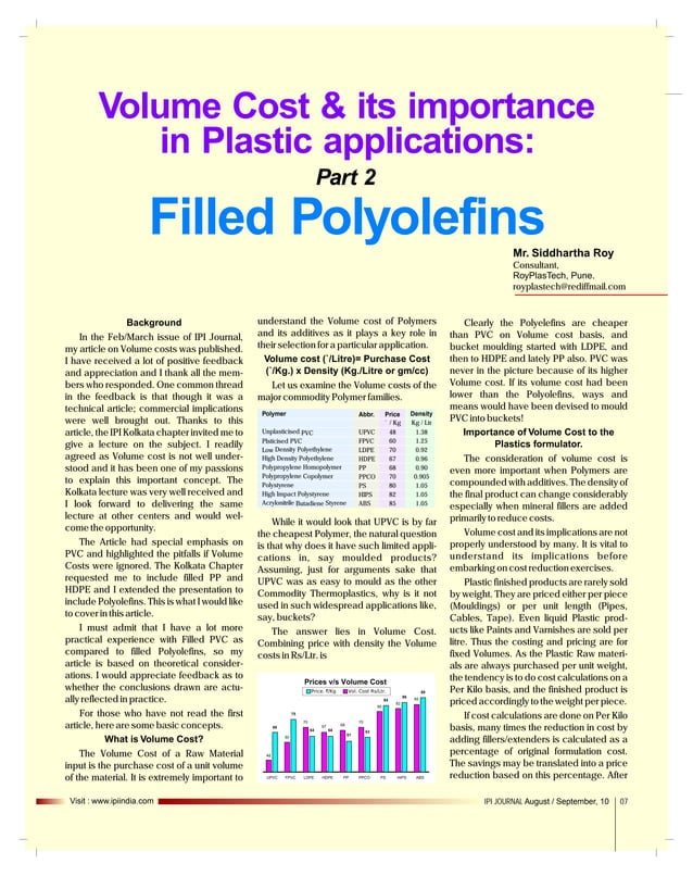 Volume Cost concept with reference to Filled Polyolefins | PDF