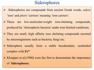 Siderophores properties, mechanism and preparation | PPTX