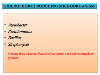 Siderophores properties, mechanism and preparation | PPTX