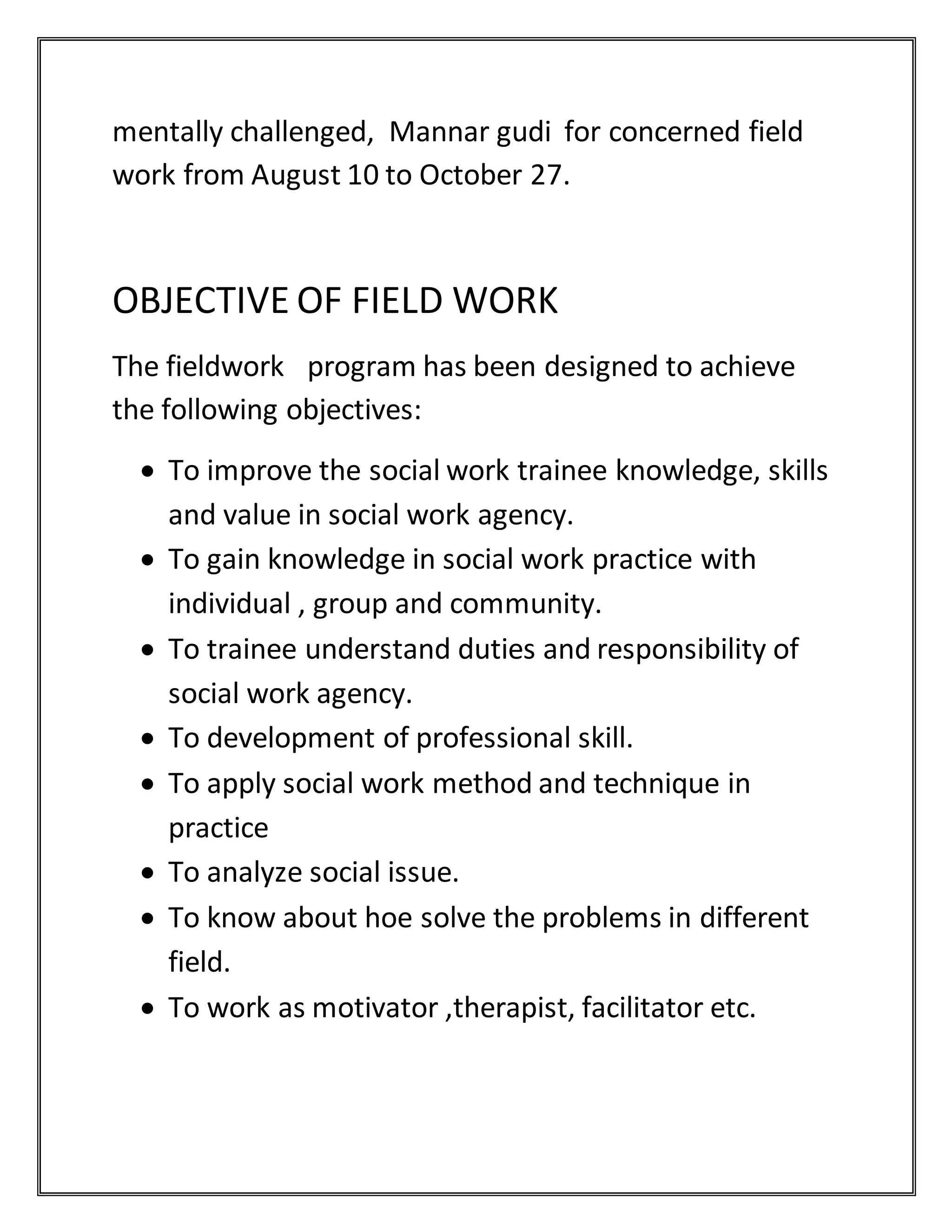 SOCIAL WORK VIVA REPORT | DOCX