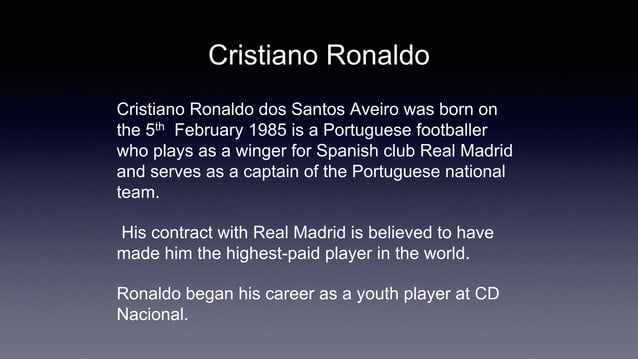 Presentation on Cristiano Ronaldo | PPTX | Soccer | Sports