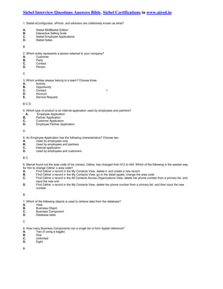 Siebel 8.1 Certifications Question Answers | PDF