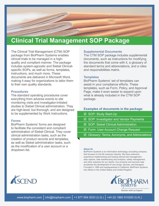 Clinical Trial Management SOPs, Forms, Templates, and more | PDF ...