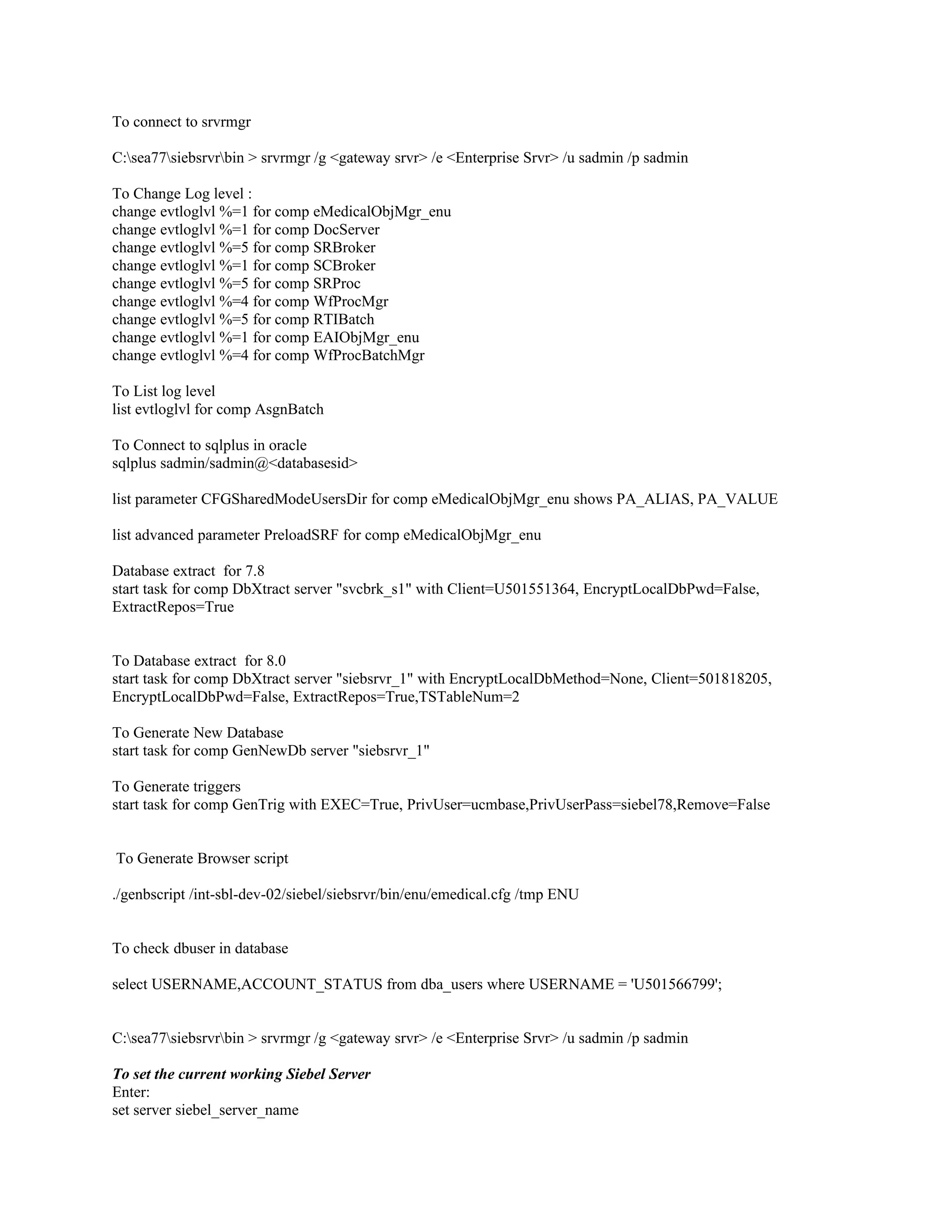 Siebel admin cmds | DOC