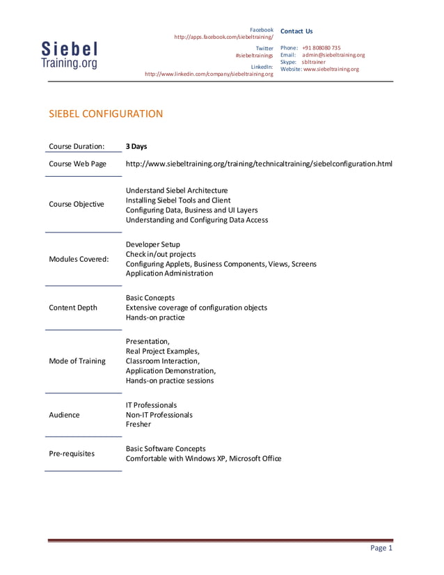Siebel training.org siebel configuration course schedule | PDF